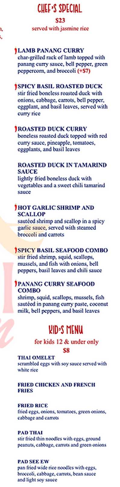Thai Spoon Menu, Athens, GA